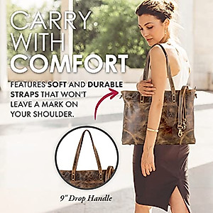 SIXTEASE Tote Bags for Women Large Tote Bag with Zipper Top - Genuine Leather Strap, Upcycled Canvas, Rug, Hair On and Hardware Accents - Vintage Style Hand Stitched -Mayabay