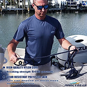 INNOCEDEAR 4 Pack 1/2” X 15’ Dock Lines|Marine-Grade Double-Braided Nylon Dock Line with 12” Eyelet.Hi-Performance Boat Rope Mooring Rope