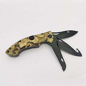 Multifunctional Folding kinfe With hook knife and serrated blade Saw Wire Cutter Multi Tool Sheath Survival knife Utility EDC Tactical Camping Fishing Hiking EDC tool Excellent Gift