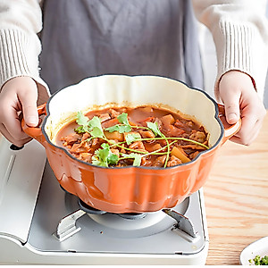 Pumpkin Shaped Ceramic Casserole Dish with Lid, Oven-Safe Enameled Cast Iron Dutch Oven, Halloween-Themed Cookware for Stews, Soups, and Casseroles (3.9 Quart)
