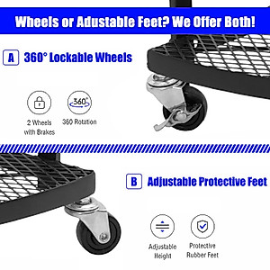 DIYTuning Garden Tool Organizer with Lockable Wheels and Storage Hooks,Garage Lawn and Outdoor,Steel Yard Tool Racks to Store Yard Long Rakes,Brooms,Mops and Buckets,Garden Tool Rolling Cart