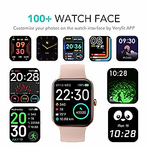 SKG Smart Watch for Women, Fitness Tracker with 5ATM Swimming Waterproof, Health Monitor for Heart Rate, Blood Oxygen&Sleep, 1.7'' Touch Screen Smartwatch Fitness Watch for Android-iPhone iOS, V7 Pink