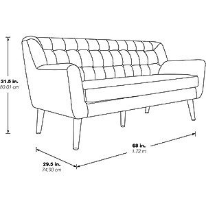 OSP Home Furnishings Mill Lane Mid-Century Modern Sofa with Button Tufted Design and Spring Cushion Support, Green Fabric