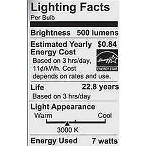 LED Lamp,500 lm,Standard Bulb,7.0W,120V