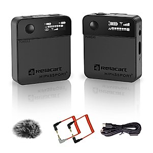RELACART Mi1 Wireless Lavalier Microphone, 2.4G Wireless Lapel Mic System with 1 Transmitter and 1 Receiver Compatible with DSLR Camera, Camcorder, Smartphone for Vlogging, Streaming, YouTube
