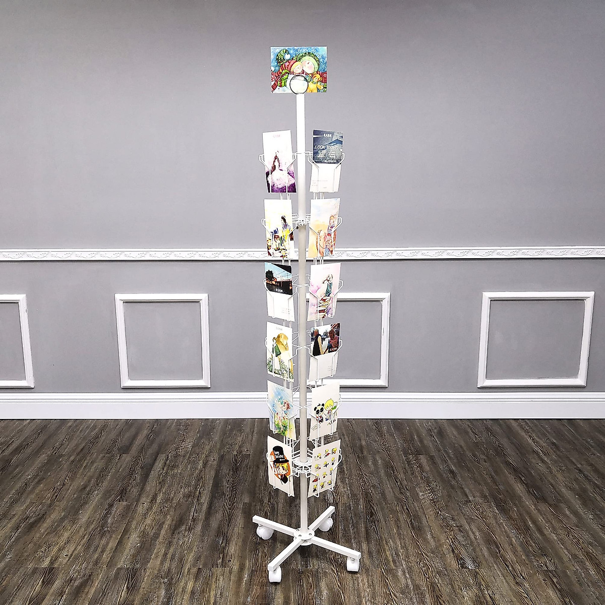 FixtureDisplays? 24-Pocket 5.5" Wide Pocket (Fits 5x7") Vertical Spinning Greeting Holiday Card Rack Greeting Card Display Floor Stand Pocket Size: 5.8"Wide X 8"High, 24 Pockets. 11703-WHITE-FBA