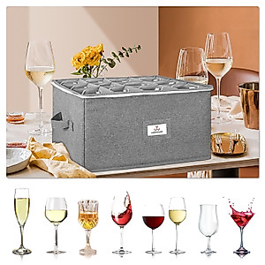 BOHEMIABY Wine Glass Storage Box with Dividers, Glassware Storage Containers-Holds 12 Red or White Wine glasses, Champagne Flutes, Crystal, Hard Shell and Stackable, Label Window