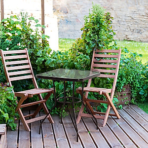 Four Seasons Courtyard Sunny Isles 27 Inch Outdoor Patio Bistro Dining Table Backyard Squared Furniture with Tempered Glass Tabletop, Black