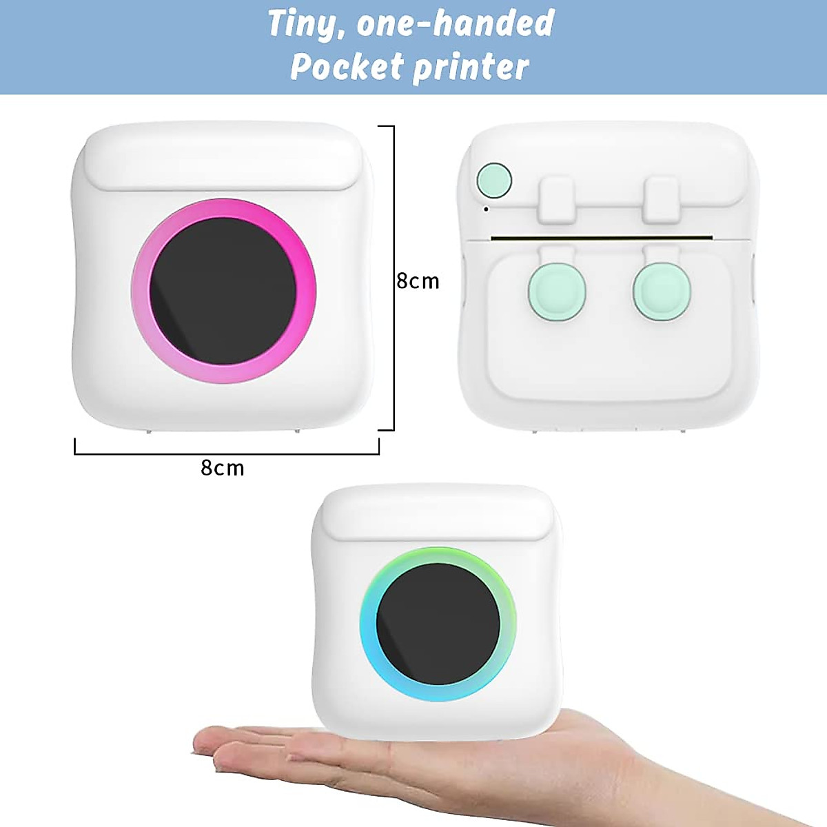 Portable Sticker Printer - Mini Instantly Print Customized Sticker, Bluetooth Wireless Sticker Printer for Office Home Organization, Pocket Thermal Printer Compatible with iPhone/Android (White)