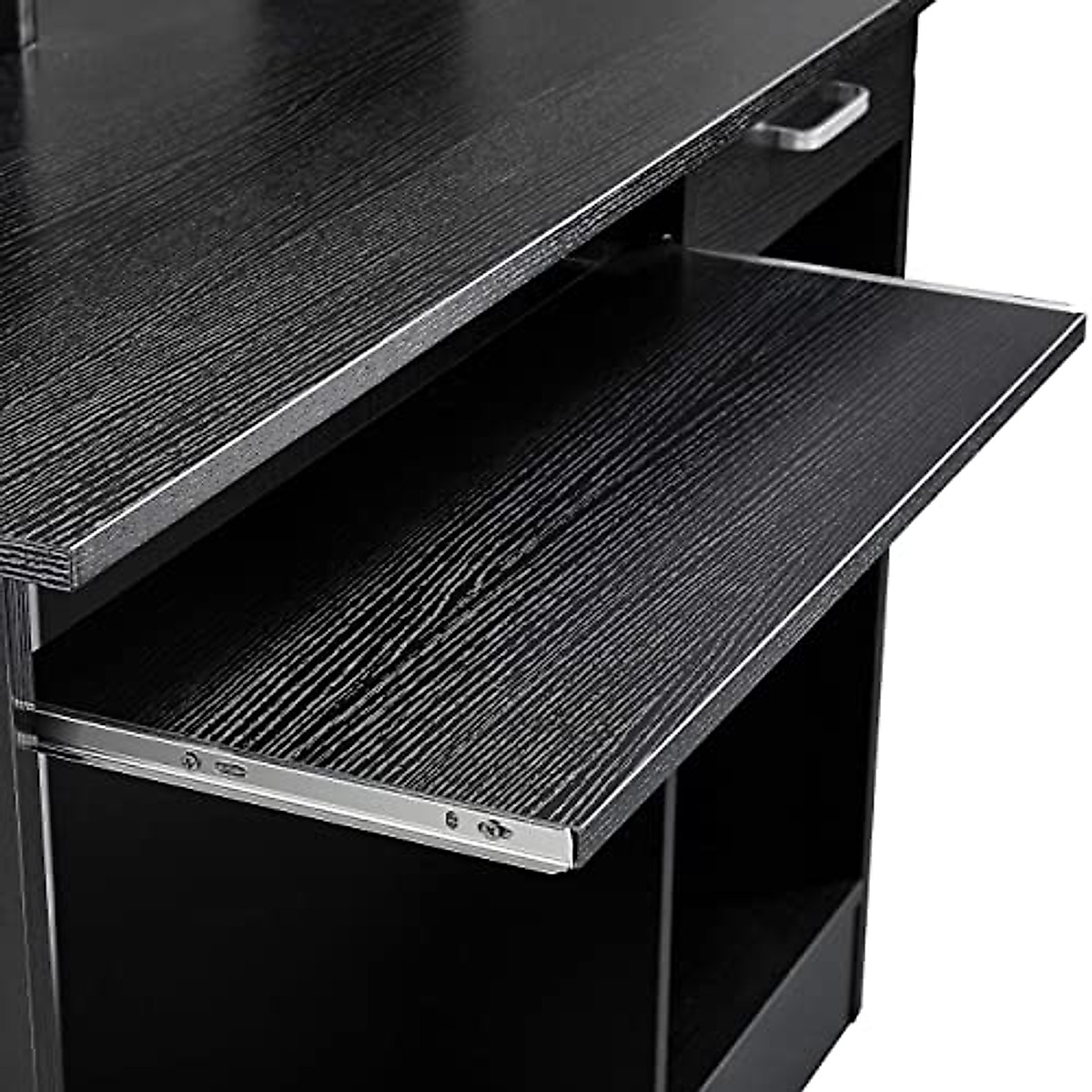 Yaheetech Home Office Wood Computer Desk with Drawers and Pull-Out Keyboard Tray, Study Writing Desk PC Laptop Table with Hutch and Storage Shelves, Modern Workstation, Black