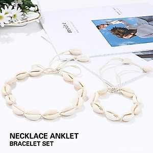 Chennie Boho Cowrie Shell Choker Necklace Beach Puka Seashell Necklaces Adjustable Rope Jewelry with Anklets for Women (A Ivory)
