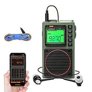 Raddy RF75A APP Control Shortwave Radio, Portable AM/FM/VHF/SW/WB Receiver with Bluetooth, Pocket Radio Rechargeable w/ 9.85 Ft Wire Antenna