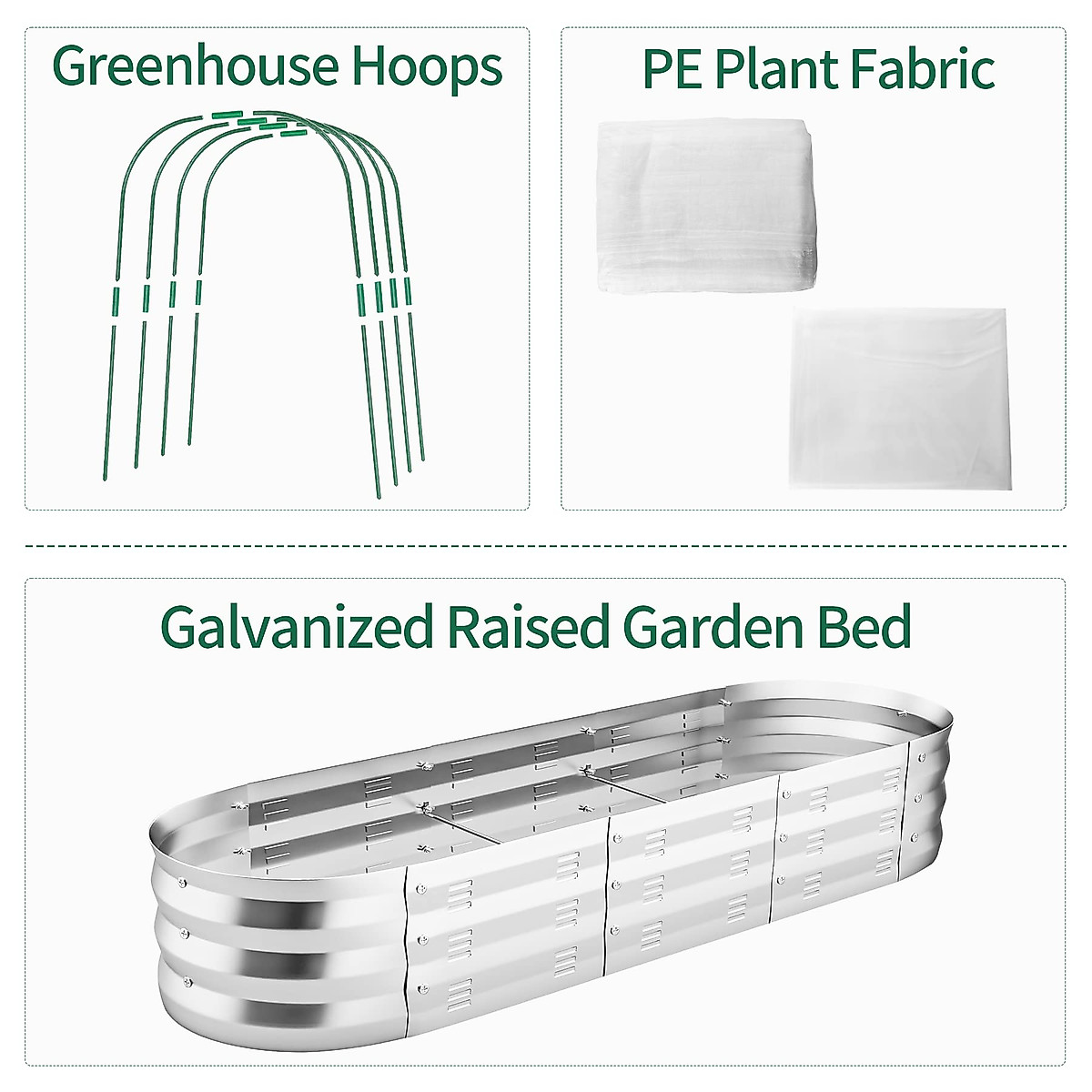 POTEY Raised Garden Bed with Greenhouse Galvanized Planter Box with 2 Greenhouse Cover for Outdoor Gardening Garden Box for Fruit, Vegetable, Flower, Herbs and Strawberry Plant