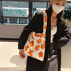 holygloomy Girls Fluffy Plush Shoulder Bag Plush Underarm Bag Plush Handbag Furry Messenger Bag for Autumn Winter Shopping Travel, Orange