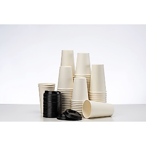 RACETOP [100 Pack 12 oz Hot Beverage Disposable White Paper Coffee Cup with Dome Lid, Large