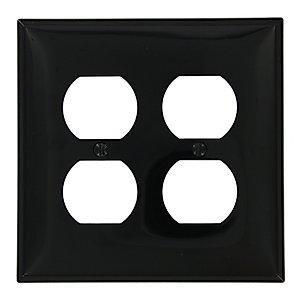 Leviton PJ82-E 2-Gang Duplex Receptacle Wallplate, Midway Size, Black, Image