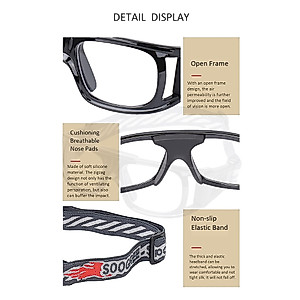 Professional Sports Goggles Glasses Men Women Racquetball Basketball Football Sport Eyewear Protective Glasses Anti-fog Shock Collision Lens Replaceable (Black Frame Black Pad) 8068