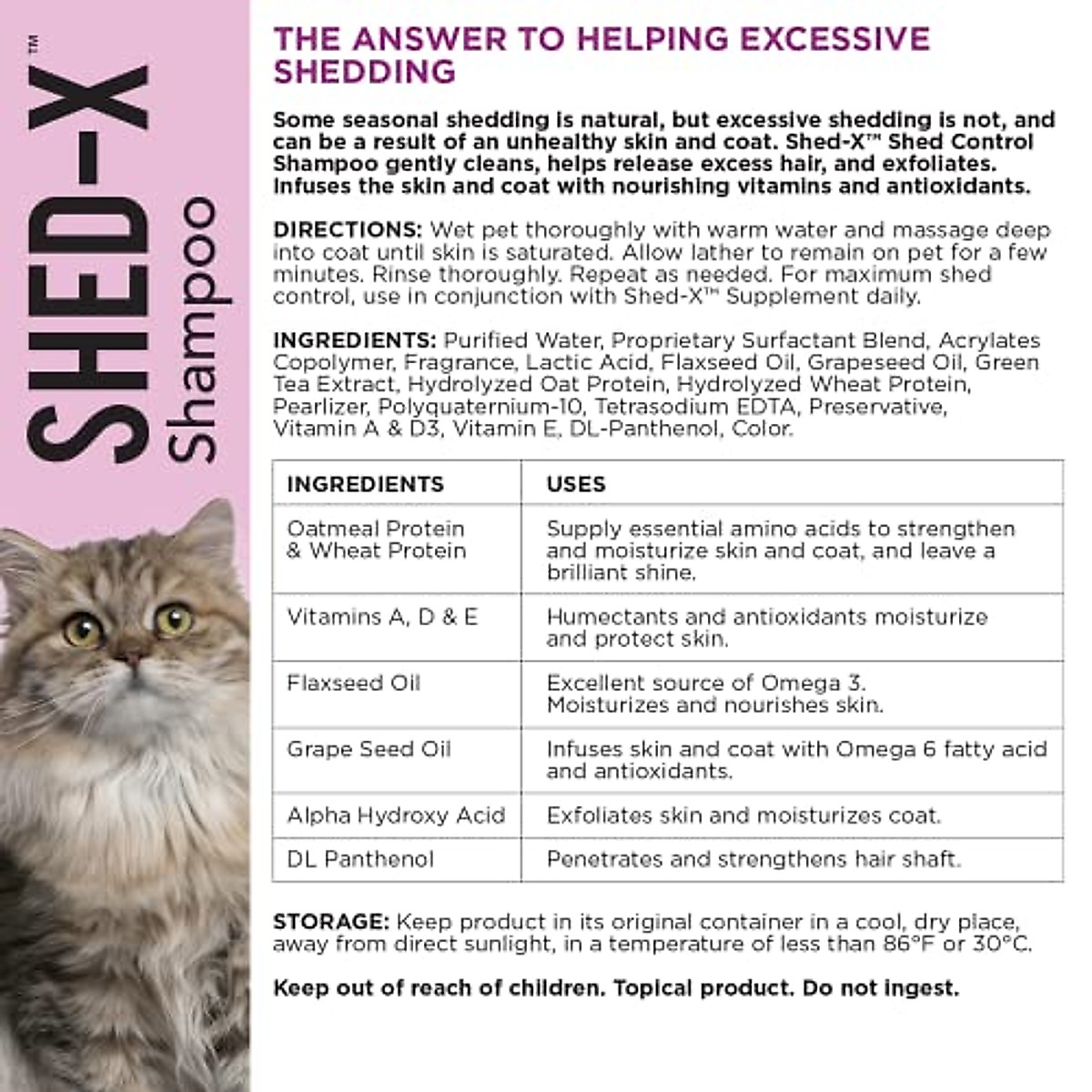 Shed-X Shed Control Shampoo for Cats, 8 oz – Reduce Shedding – Shedding Shampoo Infuses Skin and Coat with Vitamins and Antioxidants to Clean, Release Excess Hair and Exfoliate
