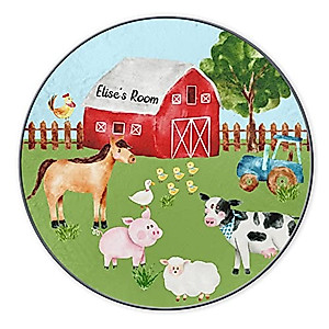 Farm House Animals Personalized Round Rug Fluffy Soft Mat for Bedroom Girls Boys Room, Custom Indoor Area Circular Floor Mat Chair Couch Plush Shaggy Carpet Home Decor 47.2x47.2 in