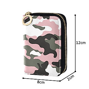 Camo Camouflage Pink Grey White Credit Card Coin wallet, RFID Blocking Compact Women Leather Card Holder, Key Change Organizer, Zipper Purse Clutch Pouch Pocket