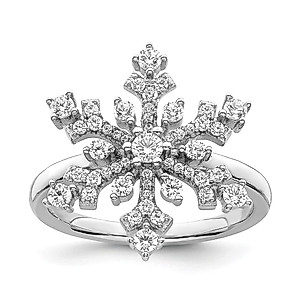 Diamond2Deal 925 Sterling Silver Rhodium-plated Cubic Zirconia Snowflake Ring Size-8
