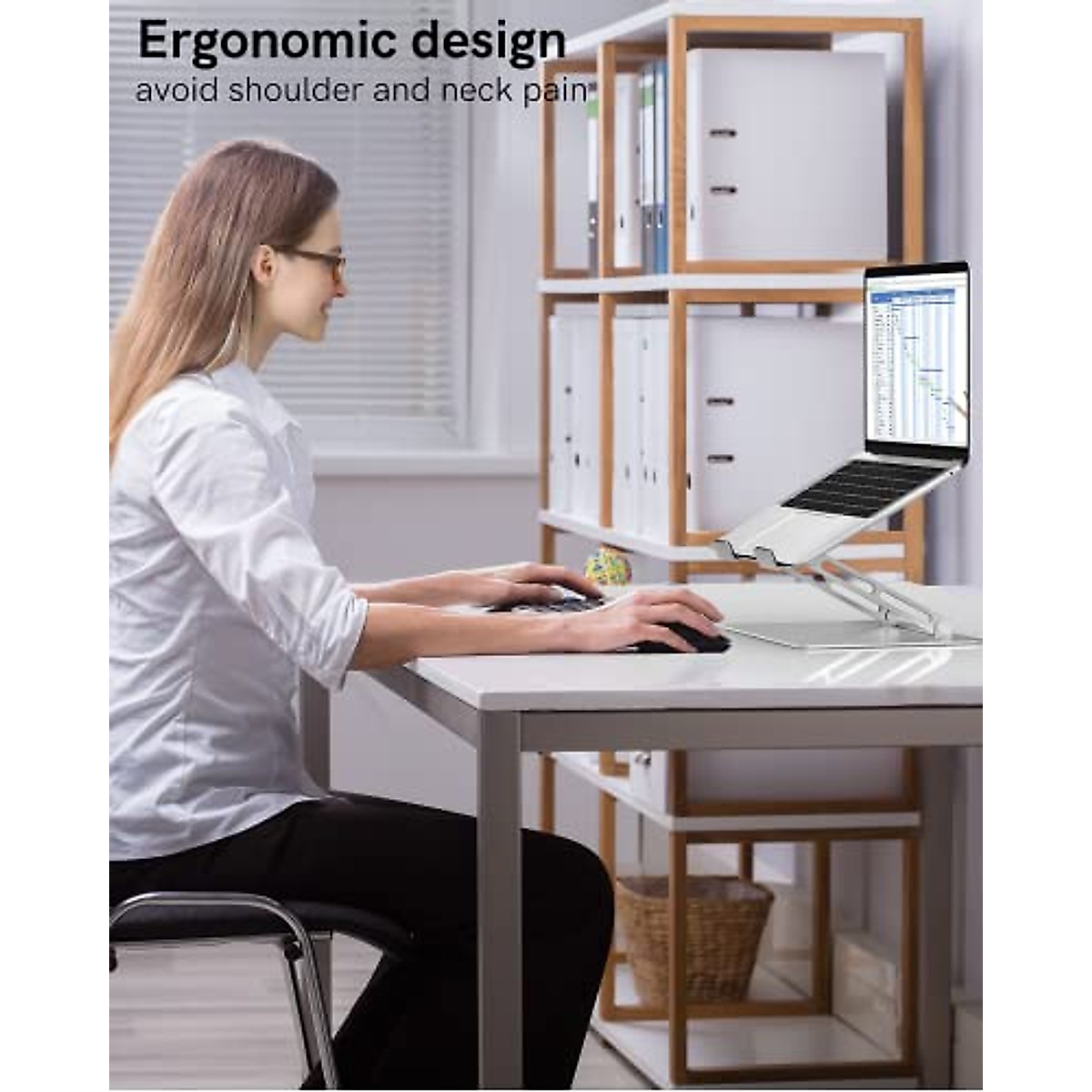 NTMY Aluminum Adjustable Laptop Stand for Desk, Ergonomic Computer Stand for Laptop, Portable Laptop Stand Adjustable Height, Foldable Laptop Riser for Desk, MacBook Stand for Desk, Fits for 10-16"