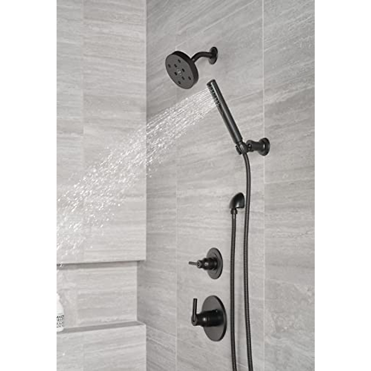 Delta Faucet Trinsic 3-Setting Matte Black Shower System Including Black Shower Head, Handheld Shower, Shower Handle, Shower Diverter and Shower Valve Kit, Delta Shower Trim Kit, Matte Black