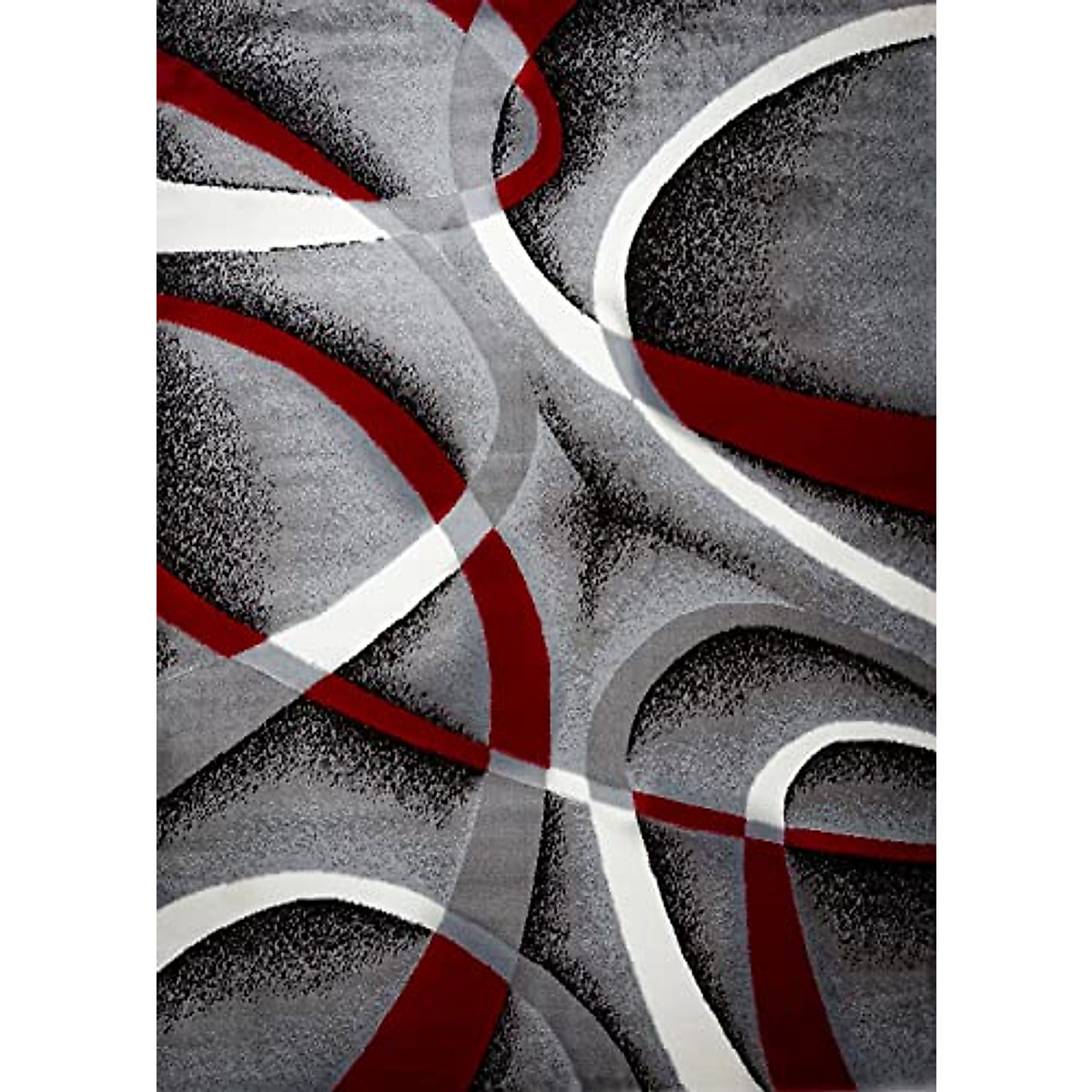 Msrugs Area Rugs, 8x10 Frize Collection Modern Gray Red White Area Rug, Contemporary Geometric Carpet for Living Room and Bedroom