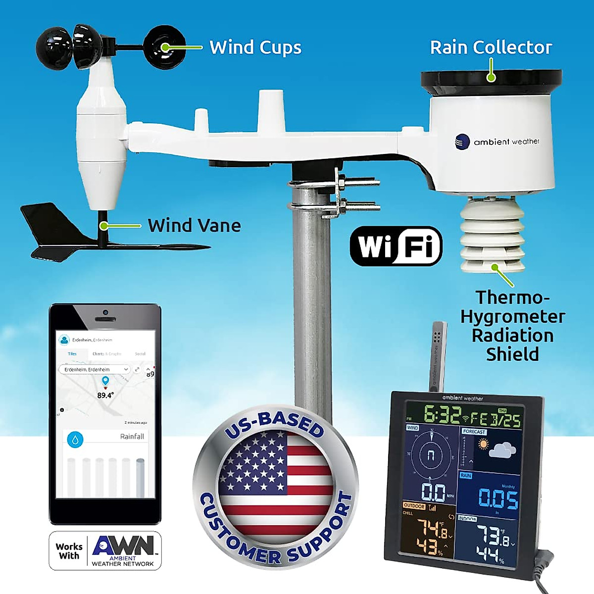 Ambient Weather WS-1965 WiFi Weather Station w/Remote Monitoring and Ambient Weather Network Access