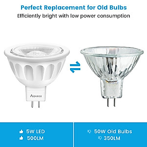 Aovpex MR16 LED Bulb 6Pack,12V 5W(50W Halogen Replacement),2700K Warm White,GU5.3 Bi-Pin Base, Non-Dimmable MR16 LED Spot Light Bulbs for Indoor Outdoor Landscape Lighting