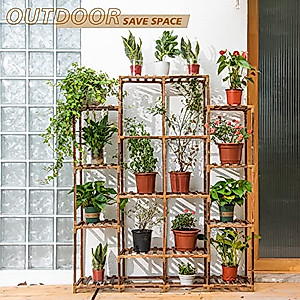 Uneedem Tall Shelf for Multiple Plants Indoor Outdoor 14 Tiers 16 Pot Holder Large Rack Wood Stand Shelves for Room Corner Balcony Garden Patio