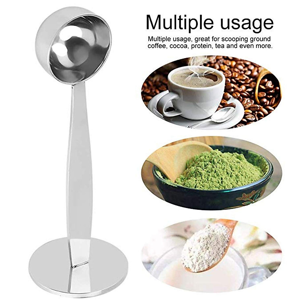Espresso Scoop with Tamper 2 In 1 Stainless Steel Coffee Scoop Tamping Dual-Purpose Coffee Spoon Powder Hammer Tamper Multi Function Spoon Holder Coffee Tools for Measuring and Tamping