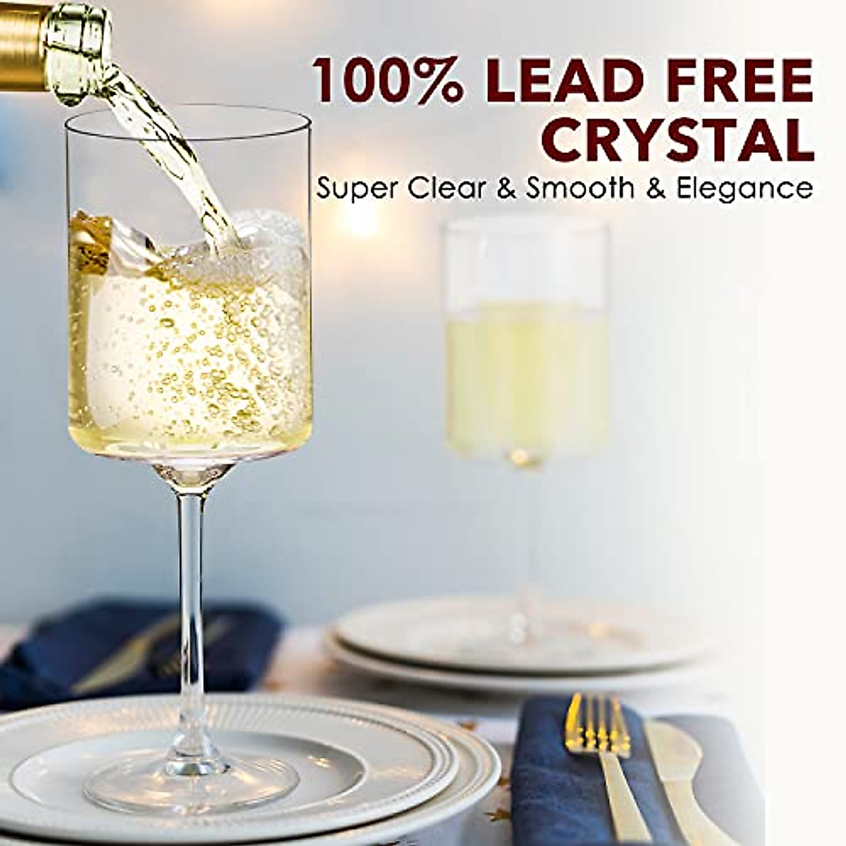 Chouggo Square Wine Glasses Set of 6, Hand Blown Crystal Red Wine or White Wine Glass 11.4Oz - Hand Crafted by Artisans - Gifts for Women, Men, Wedding, Anniversary, Christmas, Birthday