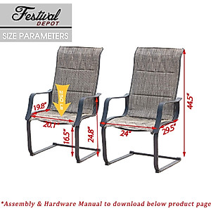 Festival Depot 2 Pieces Patio Chairs Spring Motion Textilene Weather Resistant Metal Outdoor Furniture for Lawn Garden Balcony Pool Backyard