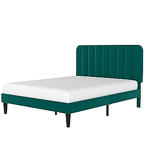VECELO Queen Size Bed Frame with Adjustable Headboard, Velvet Heavy Duty Platform Beds with Strong Wood Slats Support, No Box Spring Needed, Green