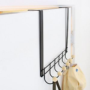 GOODSDECO Over The Door Hooks - 6 Hooks, Heavy Duty Over The Door Coat Towel Hat Scarf Rack Hanger, Wooden Door Hooks, Behind Back of Door (Black)