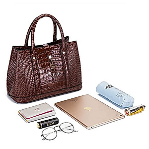 Retro Messenger Lock Bag Fashion Shoulder Handbags Three-piece Bags Crocodile Pattern Purses Female Top Handle Tote (Black)