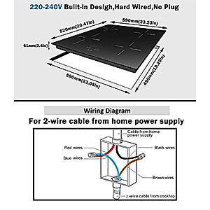 Karinear 24 Inch Induction Cooktop 4 Burner Electric Cooktop, Drop-in Induction Burner with Timer and Child Lock, Pause Function, Vitro Ceramic Glass, 220-240V, 6400W, Hard Wired(No Plug)