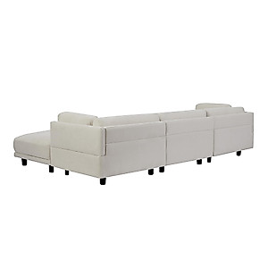 JURMALYN 102" Modern Sectional Sofa Couch with Ottoman for Living Room L Shaped Sofa Couch with Chaise Longue, Convertible Sectional Sofa Upholstered Couch-Beige
