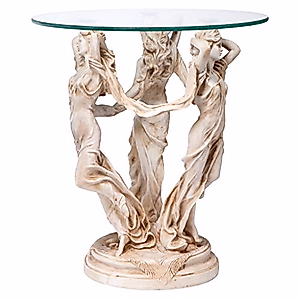 Design Toscano The Greek Muses Glass Topped Side Table, 20 Inch, Antique Stone