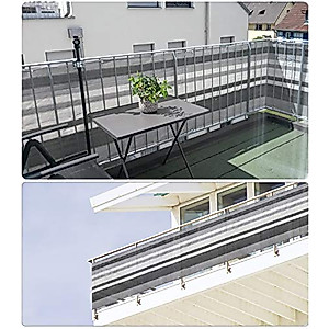 Sekey 2.46'×16.5' Balcony Privacy Screen Balcony Cover HDPE 220 g/m², Slightly Transparent Wind, with Eyelets, Nylon Cable Ties and Cord, Gray Stripes