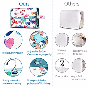 Fintie Portable Toiletry Cosmetic Travel Bag, Large Water Resistant Hanging Makeup Organizer Storage Pouch Case for Women Girls (Raining Hearts)