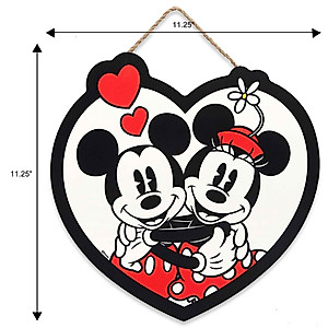 Disney Mickey Mouse and Minnie Mouse Hanging Wood Sign - Heart Shaped Mickey Mouse Wall Art