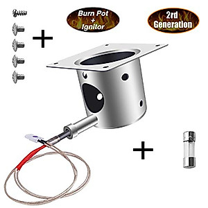 ibbyee Factory Replacement Parts Fire Pot Burn Pot and Hot Rod Ignitor Kit Replacement Parts Grill OEM Steel Combo for All Traeger Grills Replacement for Traeger Fire Pit and Pit boss Pellet Grill