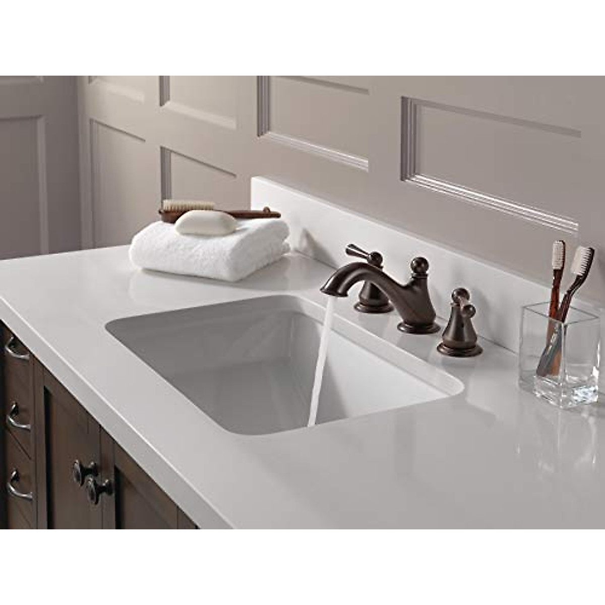 Delta Faucet Haywood Widespread Bathroom Faucet 3 Hole, Bronze Bathroom Faucet, Bathroom Sink Faucet, Drain Assembly, Venetian Bronze 35999LF-RB