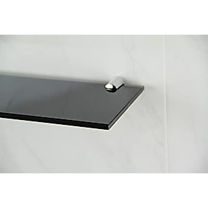 BSM Marketing Gloss Black Glass Shelf with Two Chrome Finish Brackets 300mm x 100mm Toughened Safety