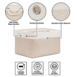 Bidtakay Baskets Large Fabric Storage Bins with Handles [3-Pack] Collapsible Storage Basket for Shelves 15 X 11 X 9.5 inches Canvas Bins for Storage Closet Organization (White&Beige)