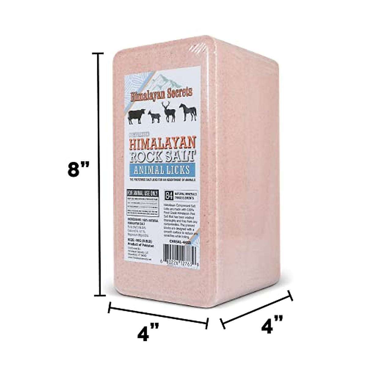 Himalayan Secrets 8.8LB (4KG) Compressed Pink Himalayan Salt Animal Lick Brick for Livestock and Wildlife - 100% Pure & Natural Feed Salt - 84 Natural Minerals and Trace Elements