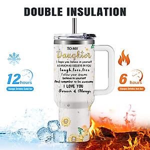 HYMONA Daughter Gifts from Mom Dad, 40oz Daughter Cup Tumbler with Handle, You Are My Sunshine Daughter Insulated Stainless Steel Travel Mug, Birthday Christmas Gifts for Daughter Coffee Travel Mug