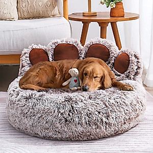 Pet Round Bed of Paw Shape Dog Bed Large Round Calming Dog Bed Comfortable and Soft Fur Beds for Large Dogs Pet Supplies Clearance, X-Large Size (31"×31"×16")